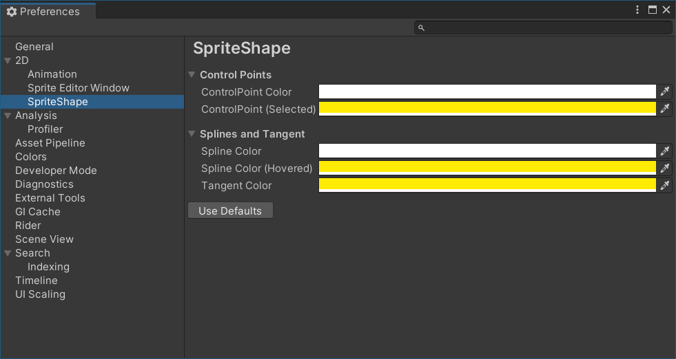 Sprite Shape Preferences | 2D SpriteShape | 10.1.0