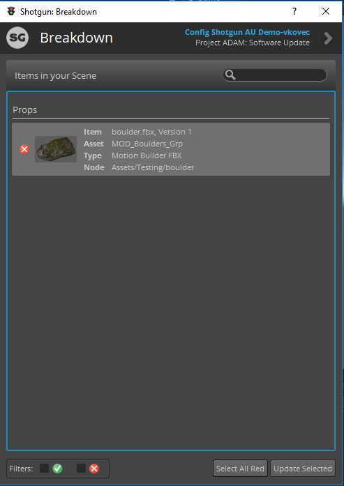 Updating Assets with the Scene Breakdown Tool | Shotgrid for Unity | 1.1.0-exp.2