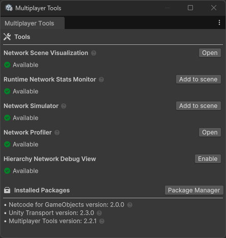 Multiplayer Tools window | Multiplayer Tools | 2.2.6