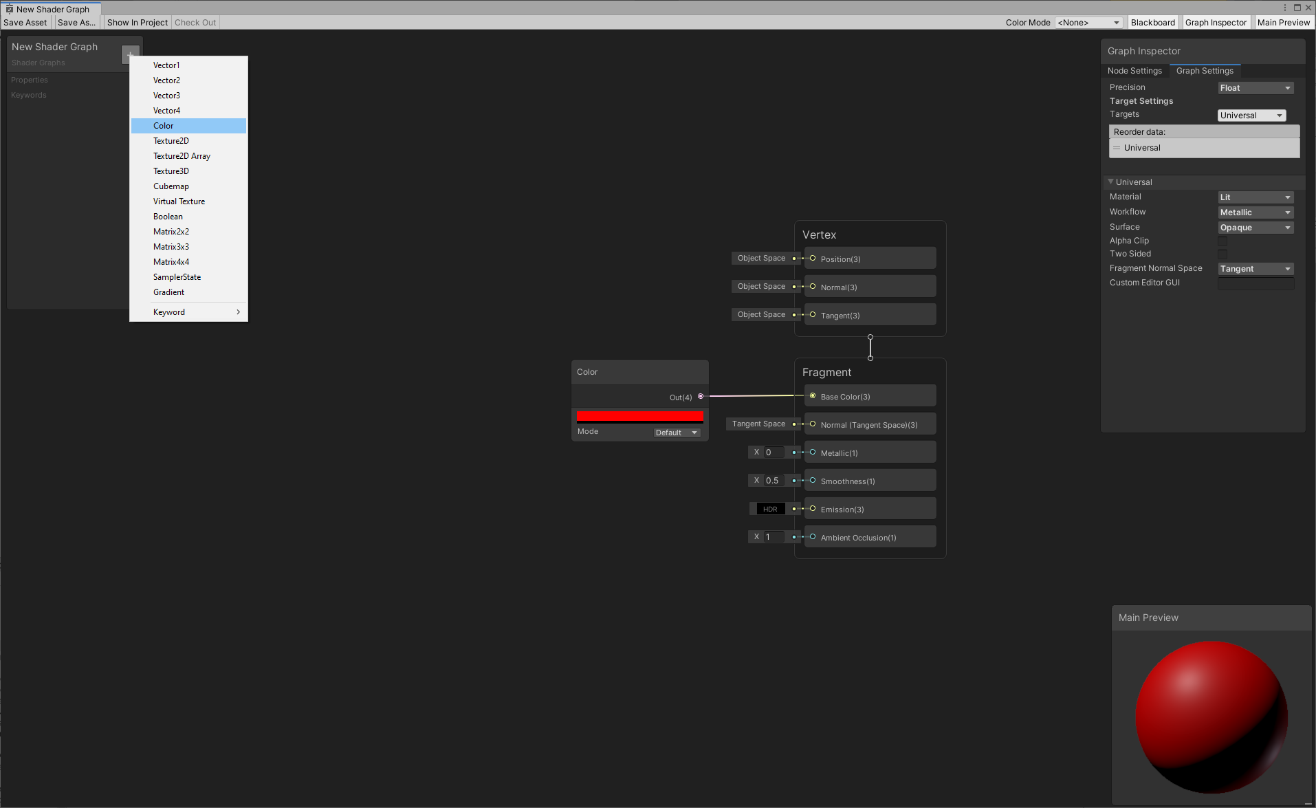 My first Shader Graph | Shader Graph | 10.8.1