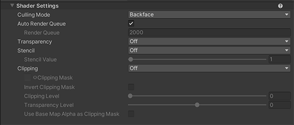 Shader Settings | Unity Toon Shader | 0.7.6-preview
