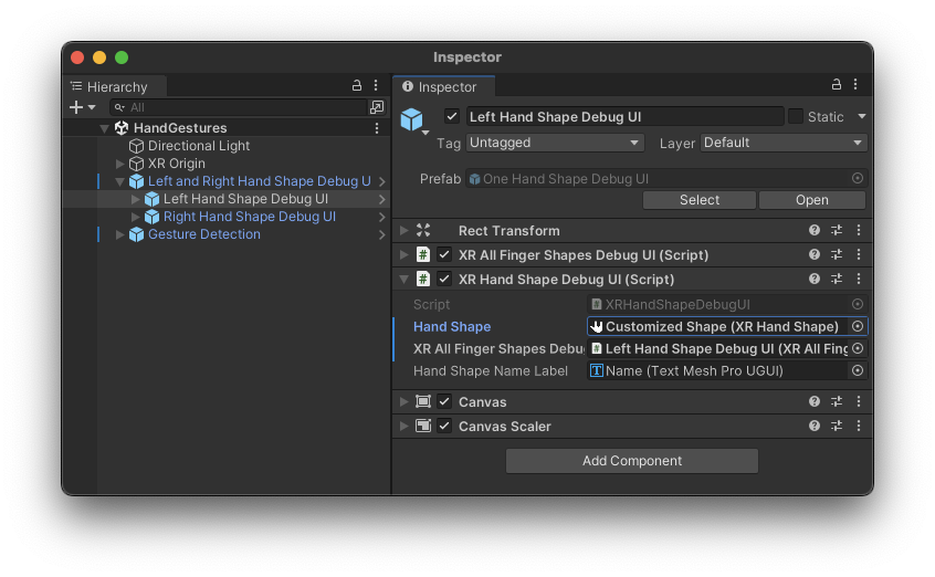 Customize the gesture debugger scene | XR Hands | 1.4.0-pre.1