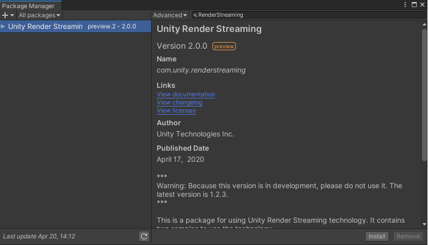 チュートリアル | Unity Render Streaming | 2.0.2-preview