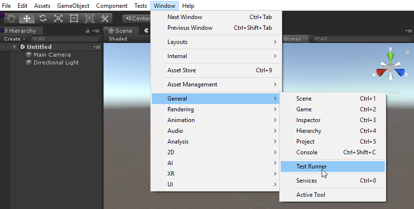 Unity Test Runner 창
