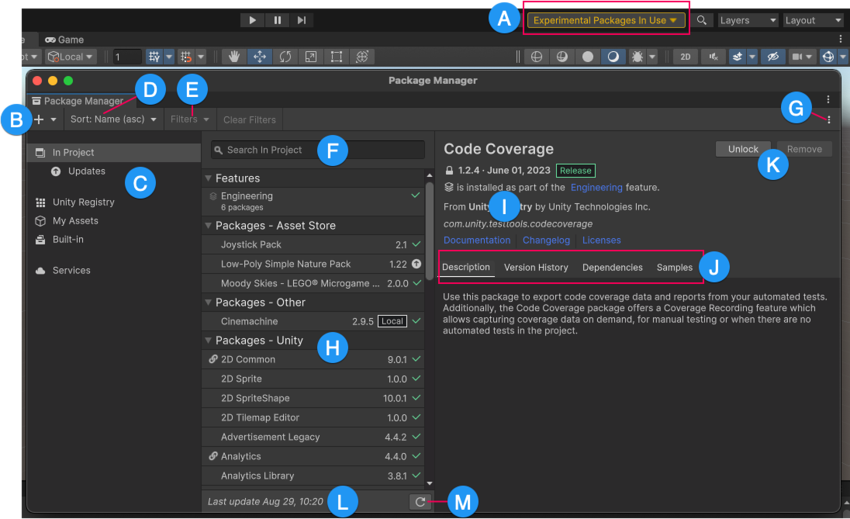Unity Manual Package Manager Window